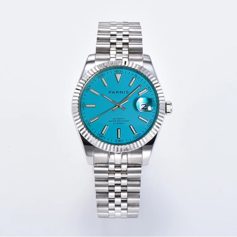 Calendar Silver Dial Automatic Men's PARNIS Watch | Jewelry Addicts